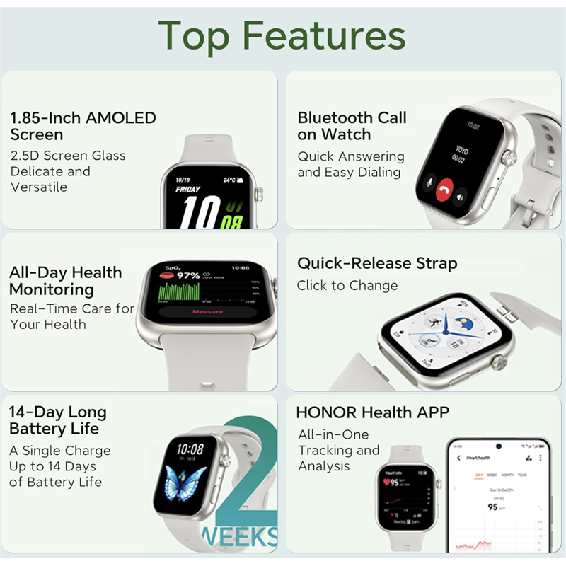 Honor Choice Watch 2i Smartwatch 1,85" Amoled SpO2 Herzfrequenz Android ...